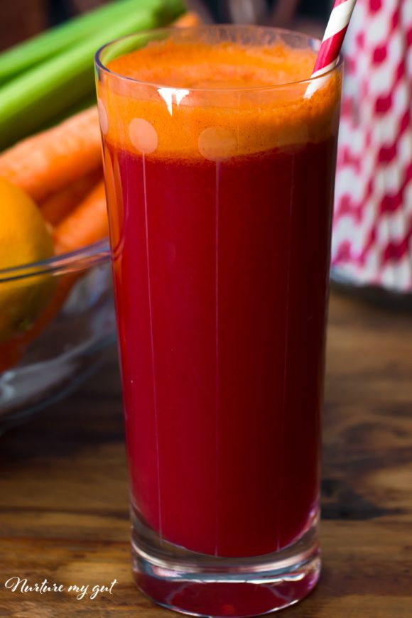 Easy Red Rocket Juice Recipe { Beet, Carrot, Celery & Orange}
